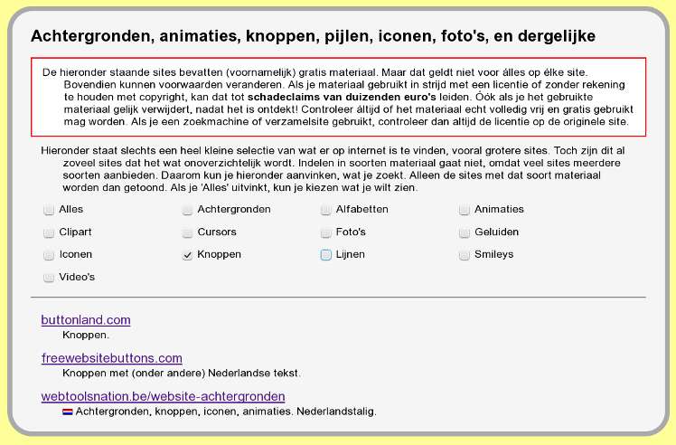 Lijst met links die groepsgewijs via trefwoorden kunnen worden getoond ...